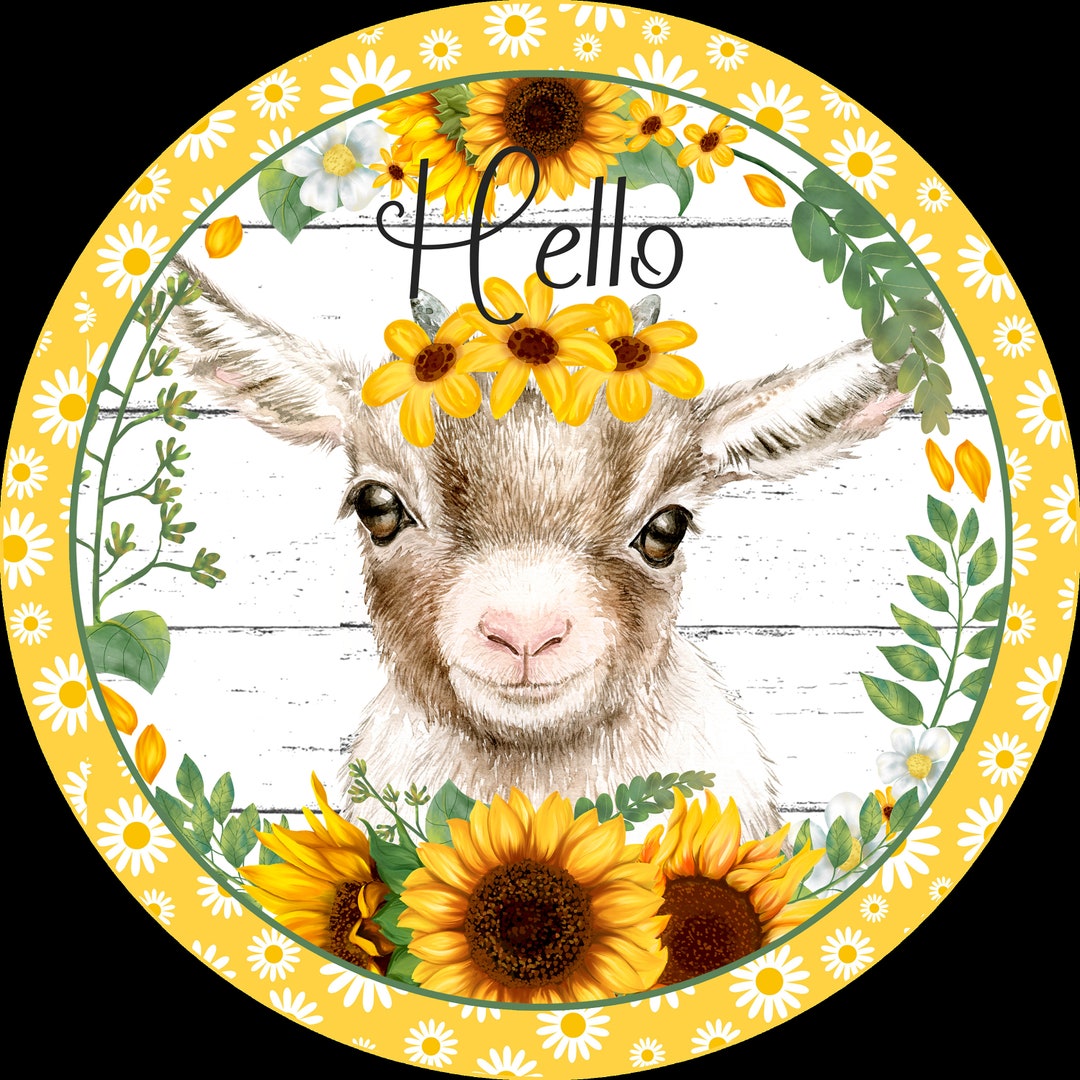 Welcome Sign, Hello Goat, Sunflower, Baby Goat, Summer Wreath Center ...