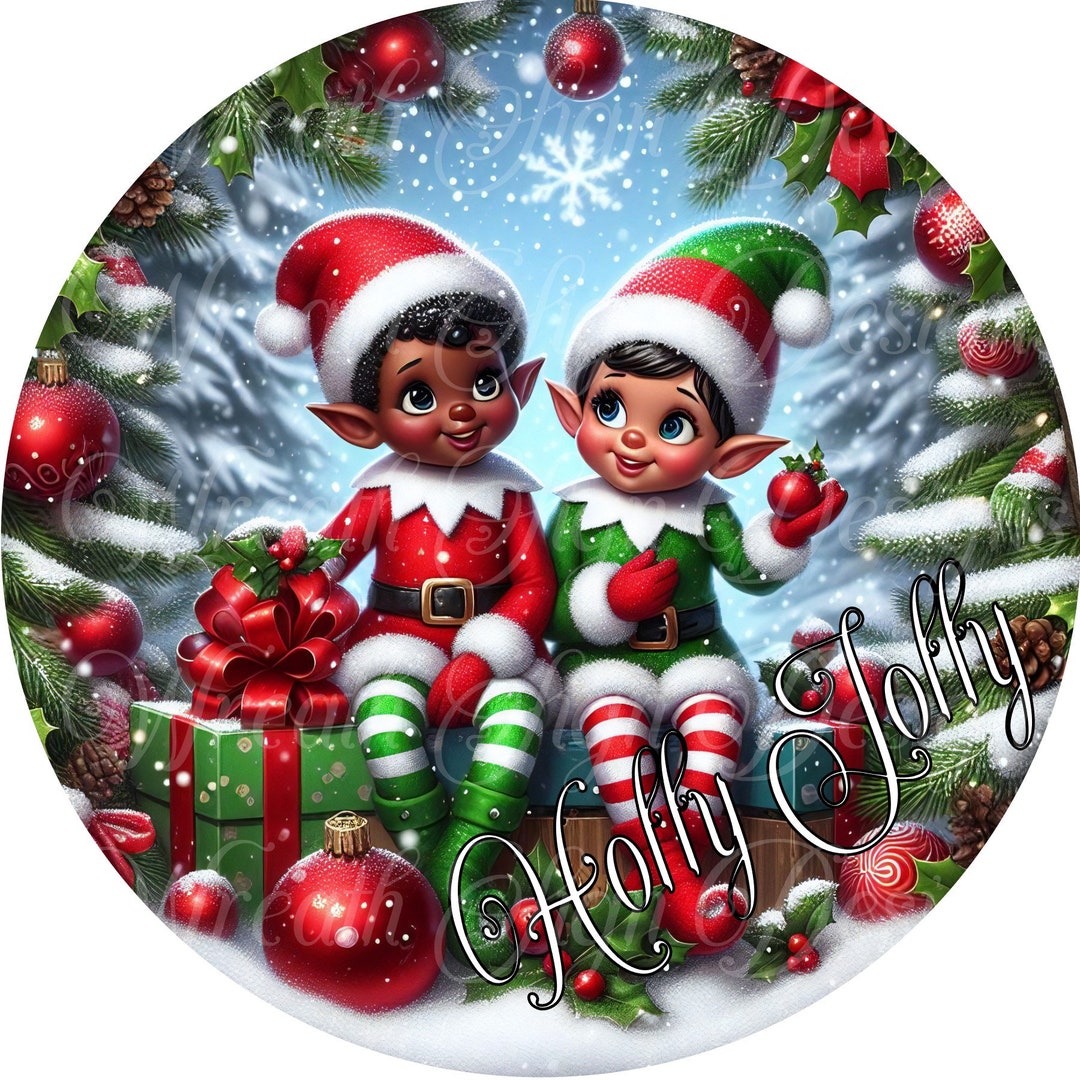 Holly Jolly Christmas Elves Wreath Sign: African American Elf - Etsy