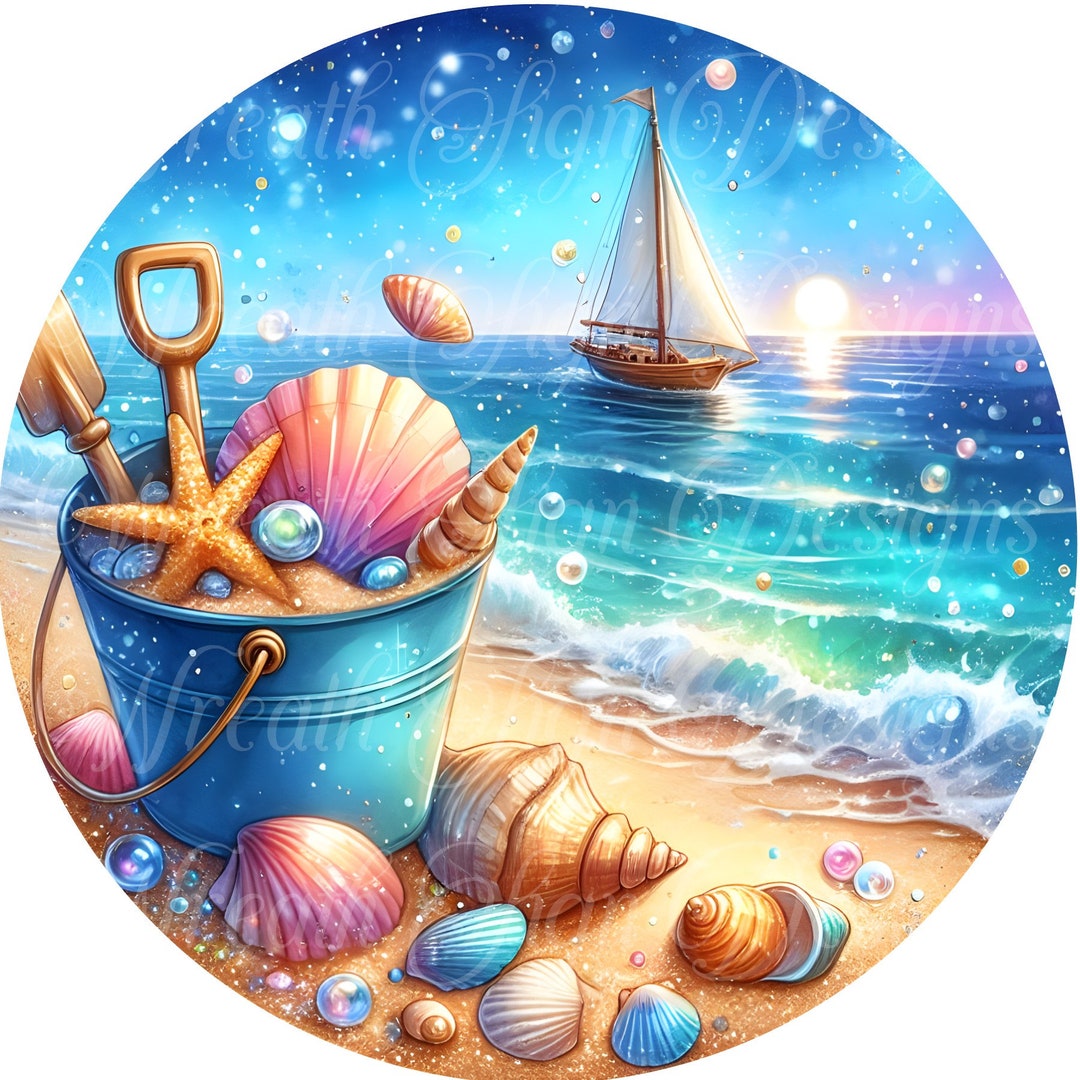 Sea Shell Beach Sign, Ocean Coastal Sublimation Metal Sign, Seashell ...