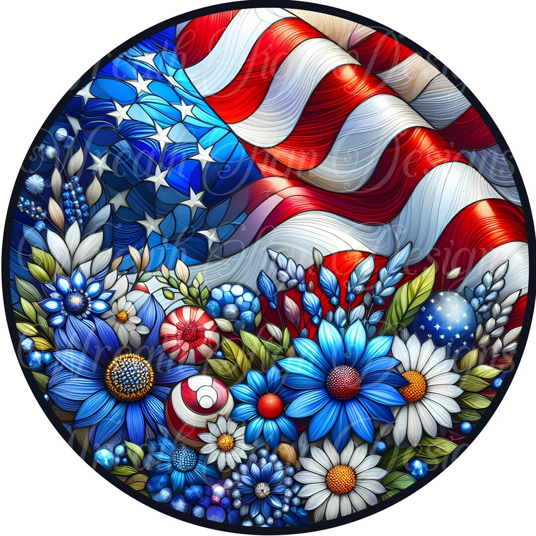 American Flag Metal Wreath Sign: Patriotic Floral Round Decor - Etsy