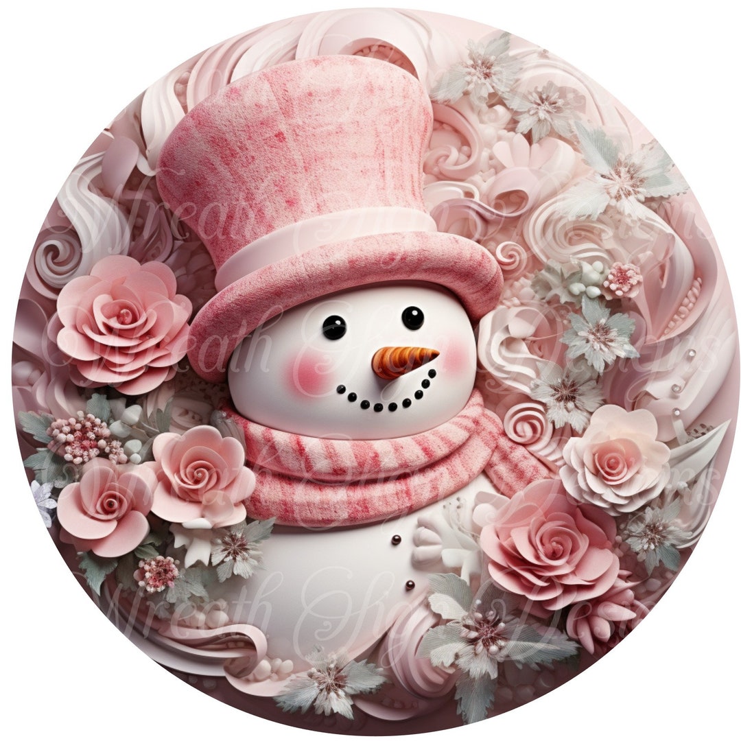 3D Pink Christmas Snowman Sign Winter Sign, Pink Christmas, Wreath Sign ...