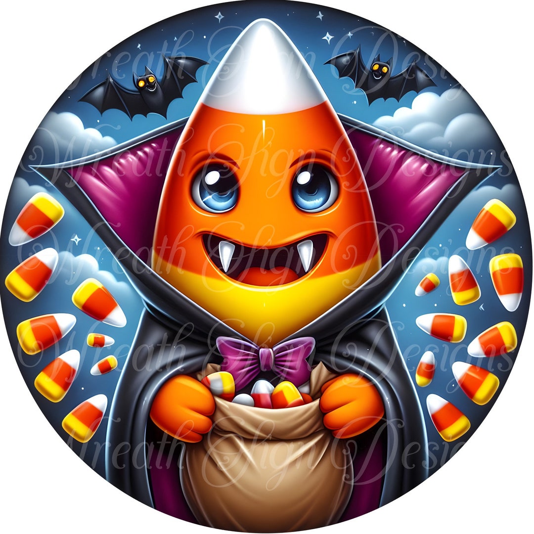 Candy Corn Halloween Wreath Sign, Dracula Sign, Trick or Treat, Round ...