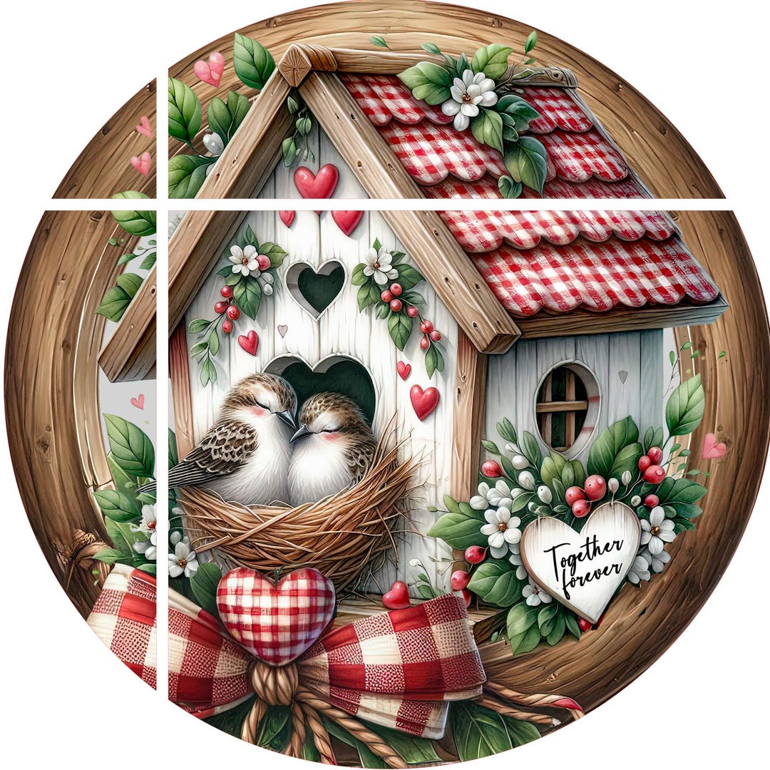 Love Birds Wreath Sign: Valentine's Day Hearts & Roses Plaque - Etsy