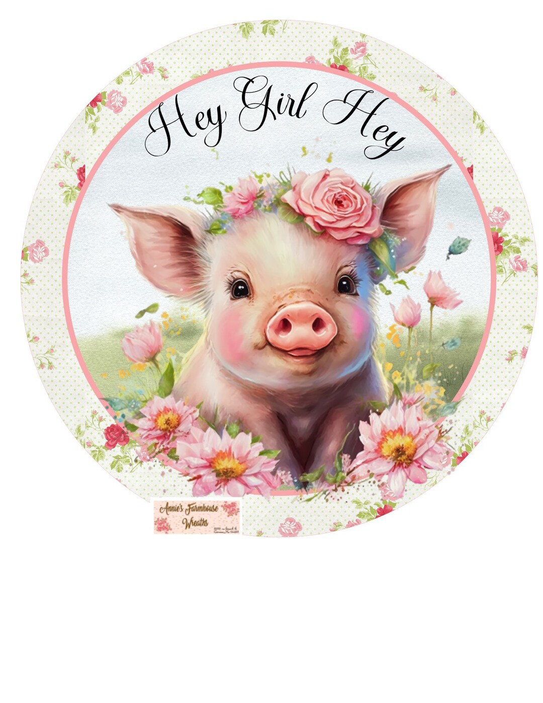 Cute Pig Sign, Hey Girl Hey Piggy Farmhouse Wreath Sign, Welcome Metal ...