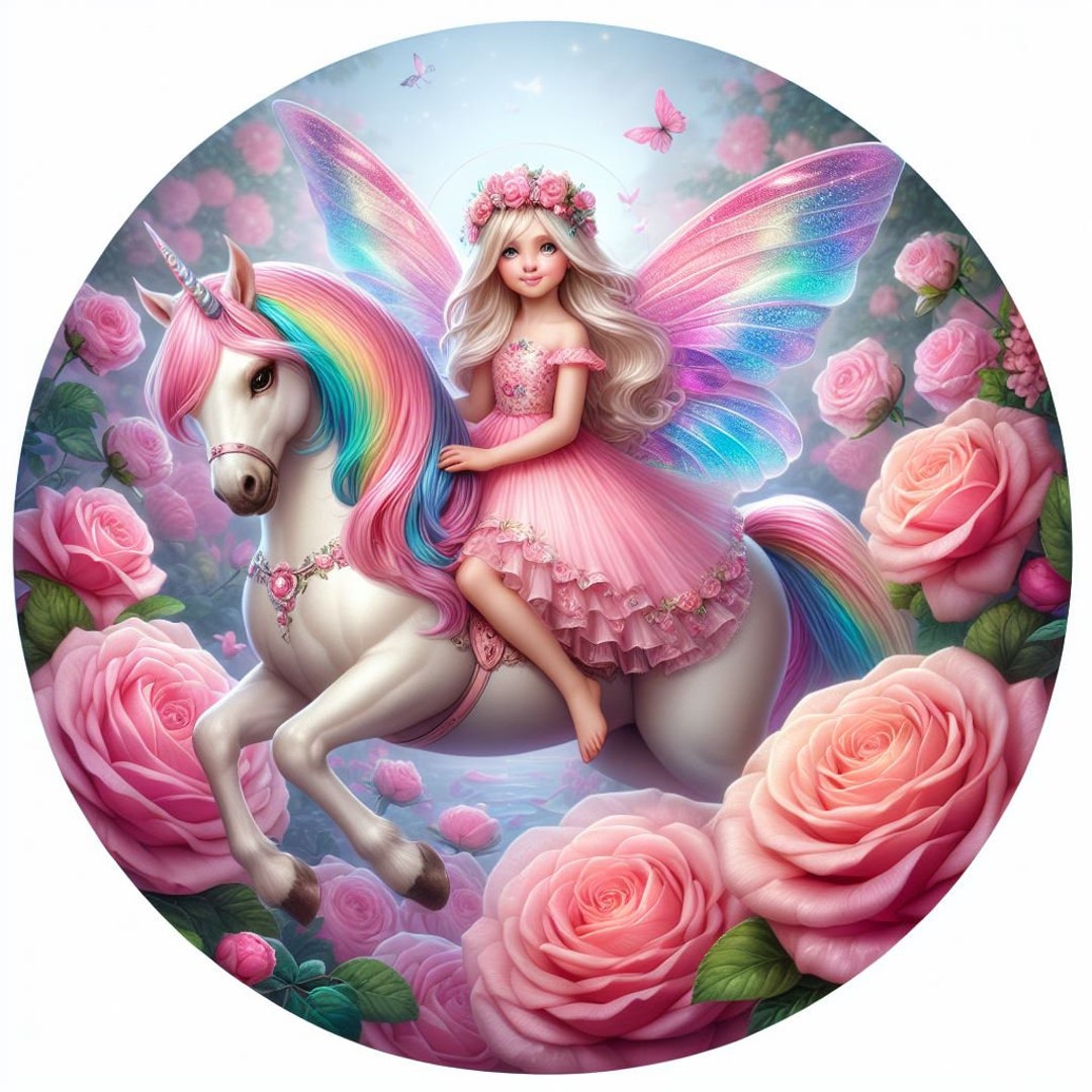 Fairy Sign, Mythical Fairy and Unicorn Wreath Sign. Metal Sign, Summer ...