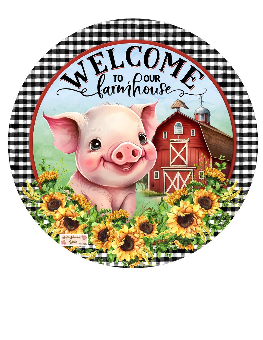 Cute Pig Sign, Farmhouse Wreath Sign, Welcome Metal Wreath Sign, Round ...