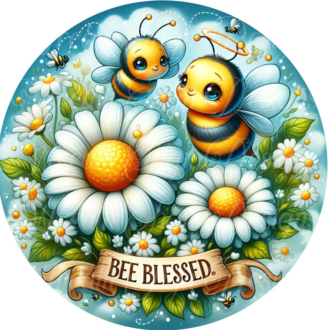 Round Metal Wreath Sign, Cute Bumble Bee Wreath Sign, Daisy Summer ...