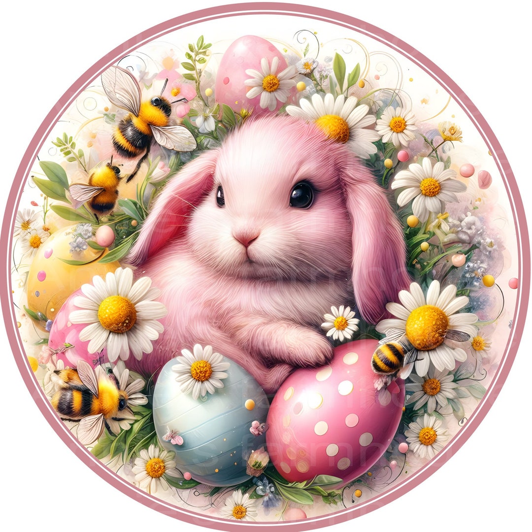 Easter Bunny and Bumble Bee Wreath Sign, Bees, Daisies and Easter Bunny ...