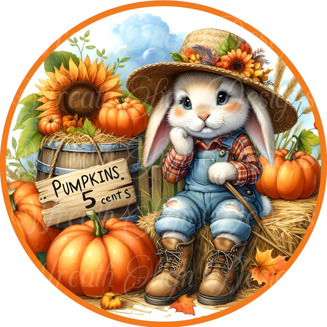 Fall Scarecrow Rabbit Wreath Sign: Round Metal Pumpkin Decor - Etsy