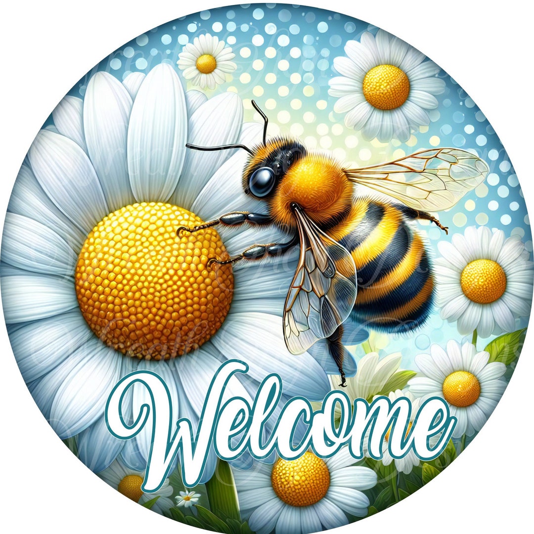 Bumble Bee Welcome Sign: Floral Metal Wreath Center - Etsy