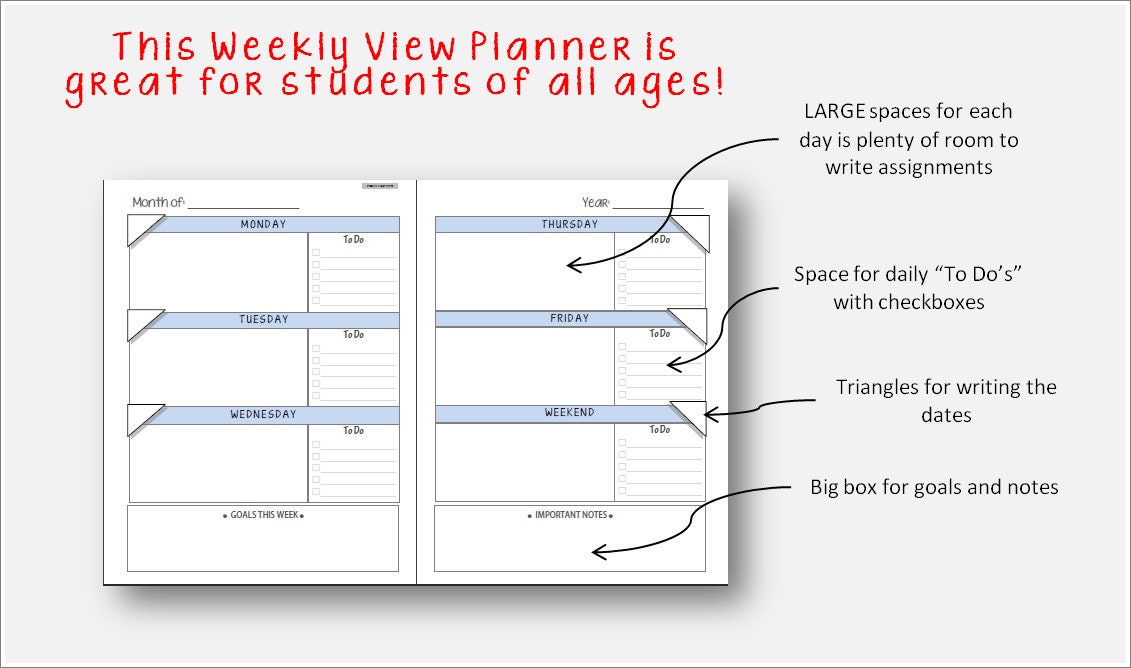 EDITABLE 2024-2025 Blue Student Planner Homeschool Weekly View Lesson ...