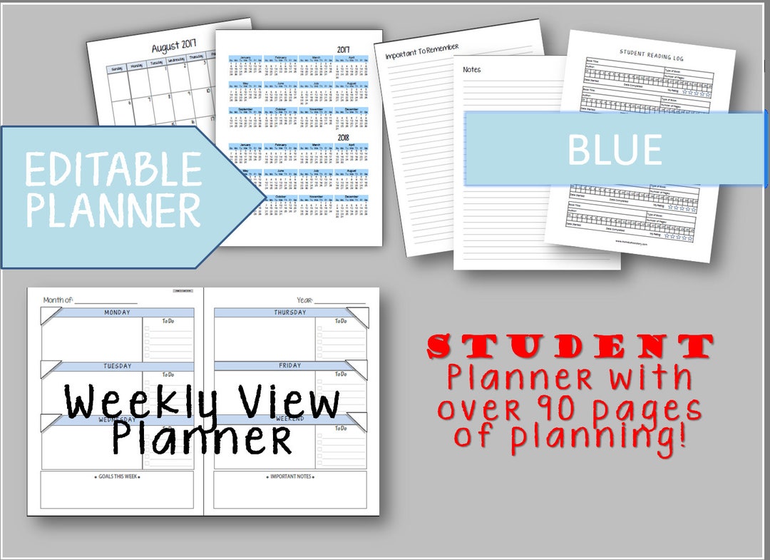 EDITABLE 2024-2025 Blue Student Planner Homeschool Weekly View Lesson ...