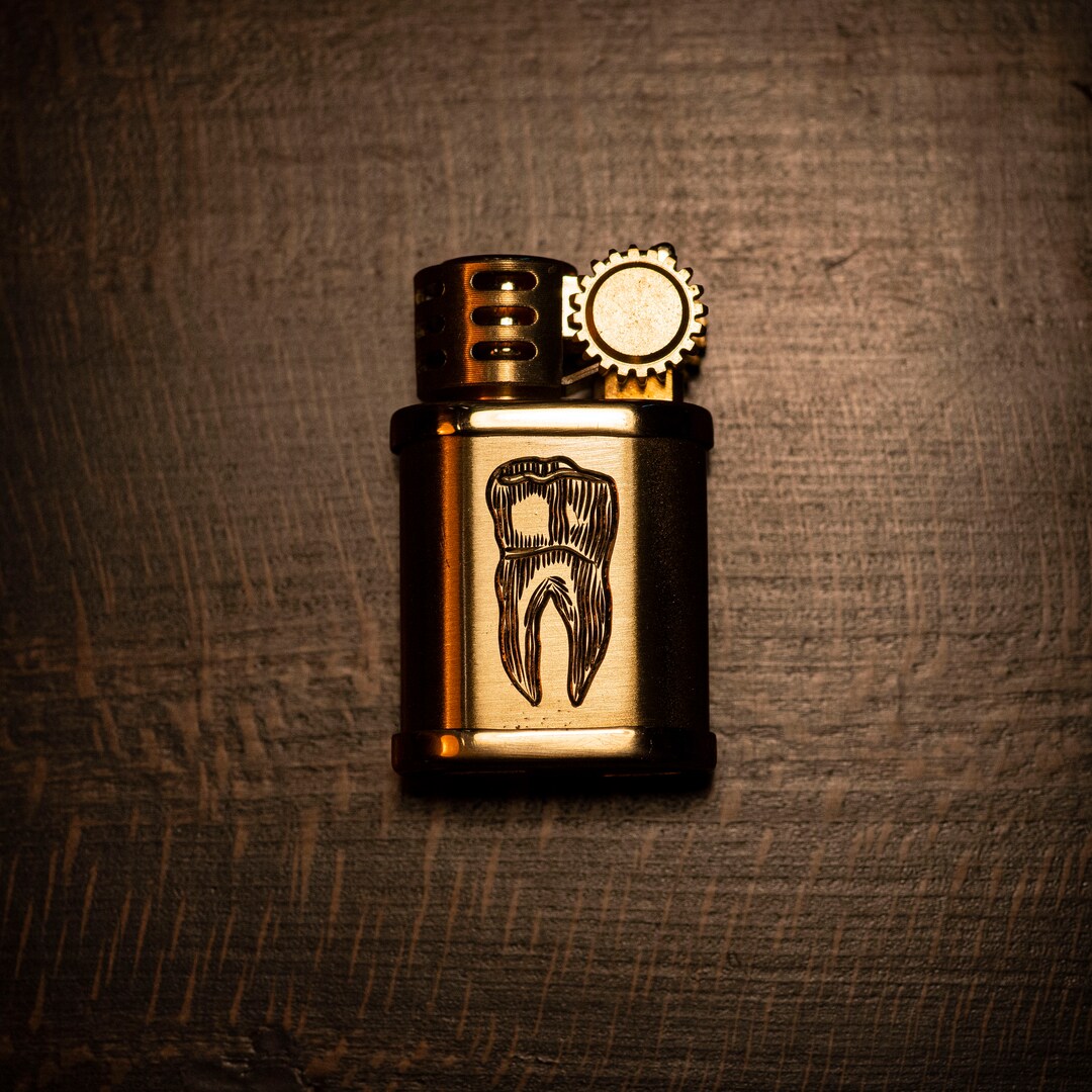 Vintage Trench Style Brass little Lucky Tooth Lighter 7 Hand Engraved ...