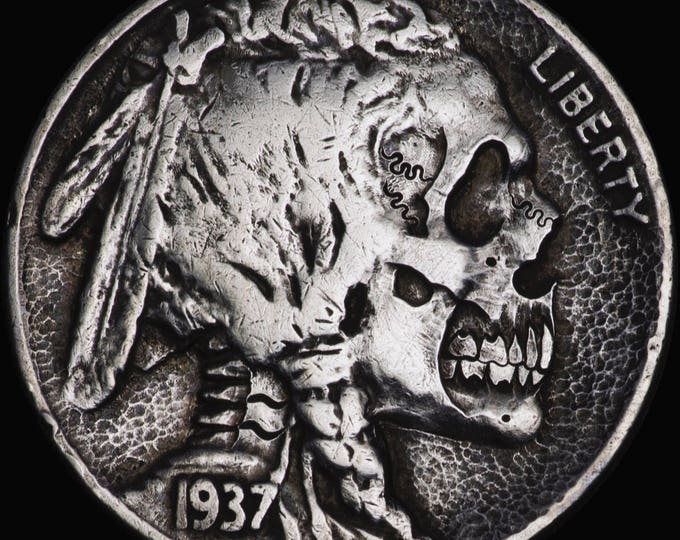 Hand Carved Buffalo Nickel: Skull Hobo Coin by Seth Basista - Etsy