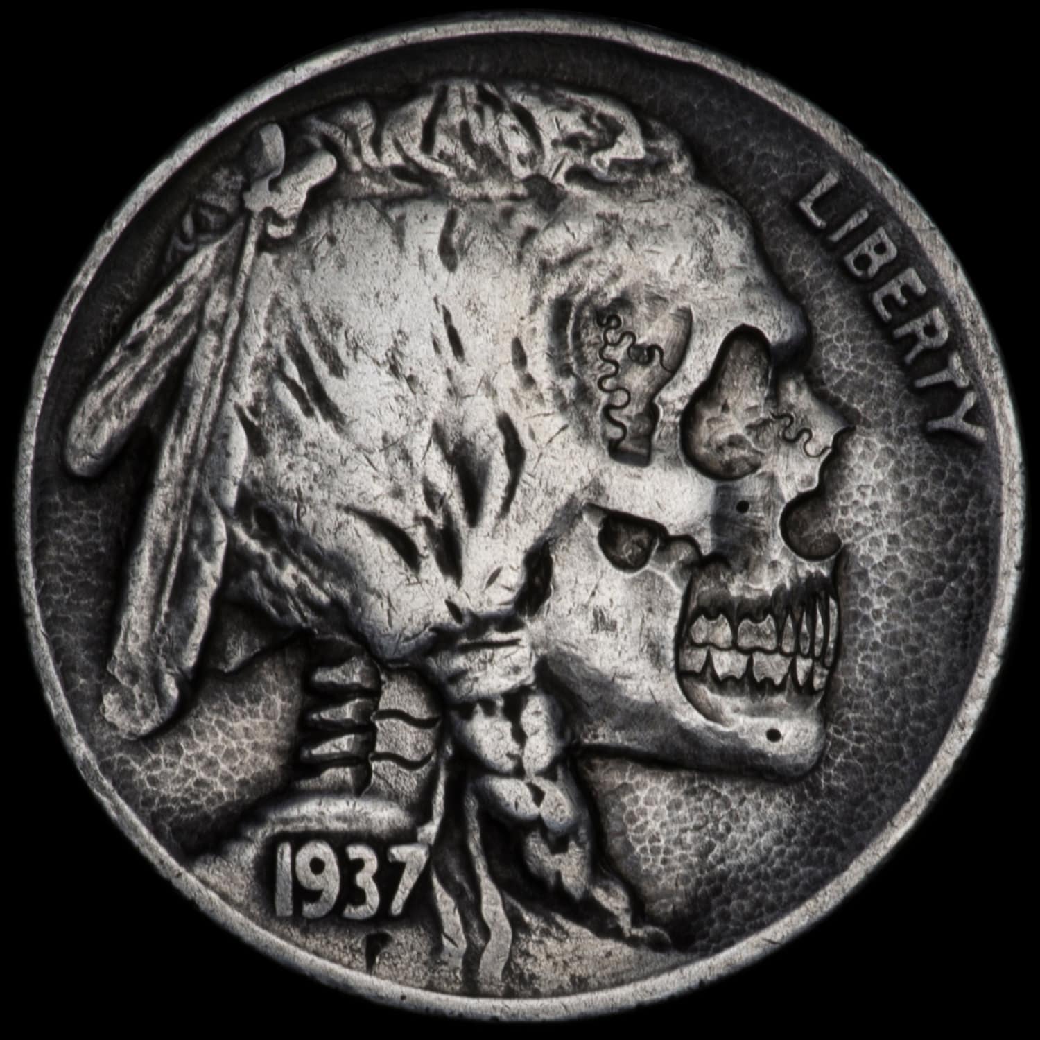 Hand Carved Buffalo Nickel: Skull Hobo Coin by Seth Basista - Etsy
