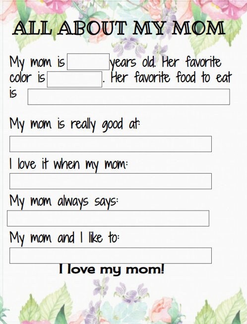 Mother's Day Printable: All About My Mom - Etsy