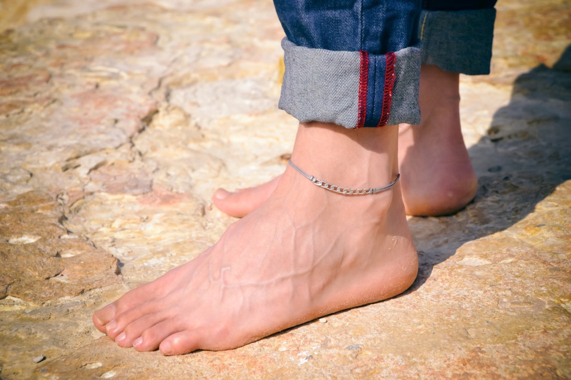 Anklet for Men Men's Anklet With a Silver Flat Chain and - Etsy