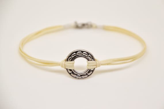 Silver Circle Charm Bracelet for Men Men s Bracelet Karma String Spiritual Beige Cord Birthday Gift for Him Boyfriend Yoga Bracelet Etsy Ireland