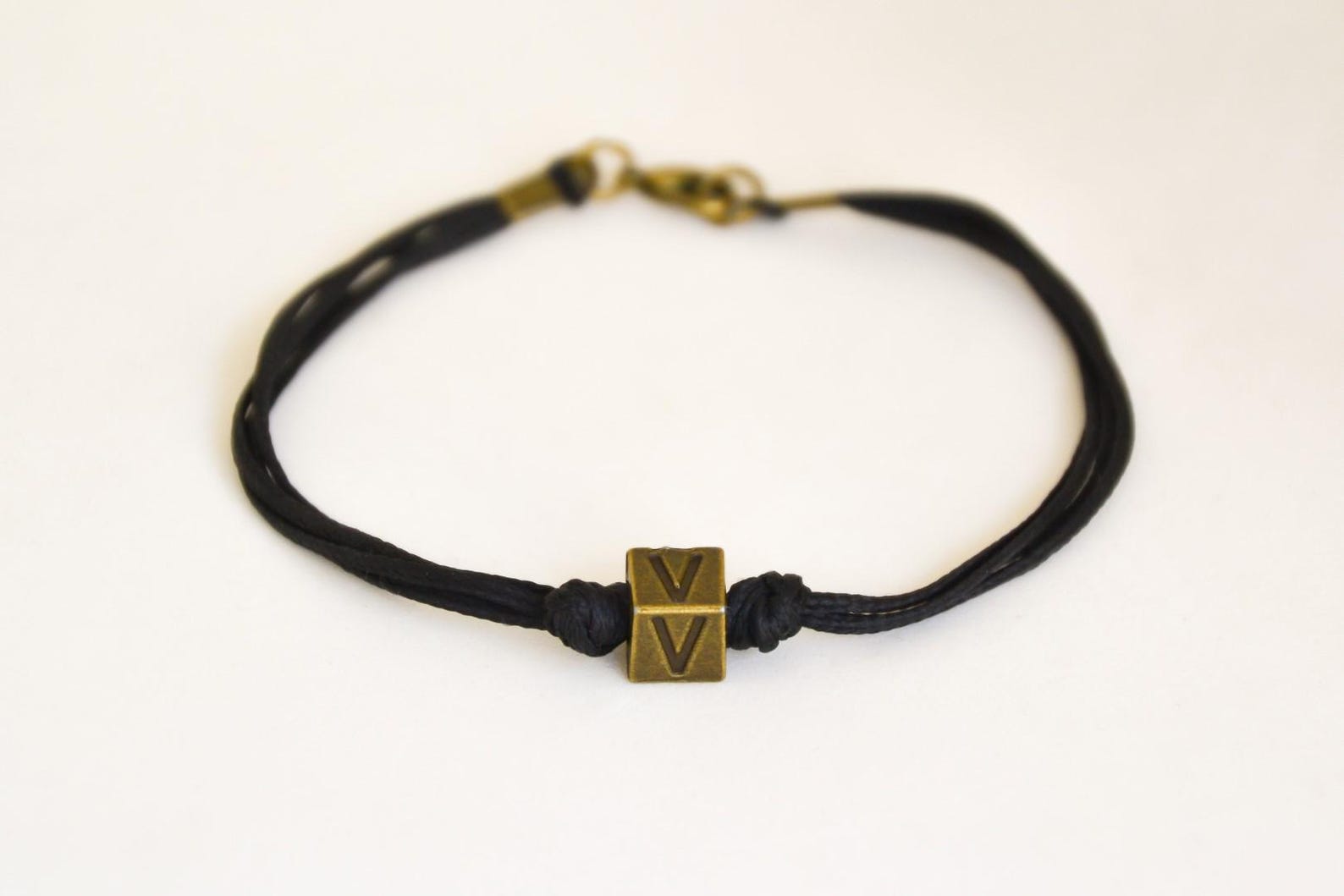 Initial Bracelet for Men Black String Men's Name Bracelet Bronze Tone ...