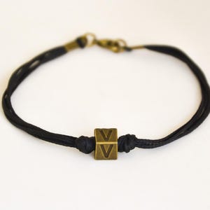 Initial Bracelet for Men Black String Men's Name Bracelet Bronze Tone ...