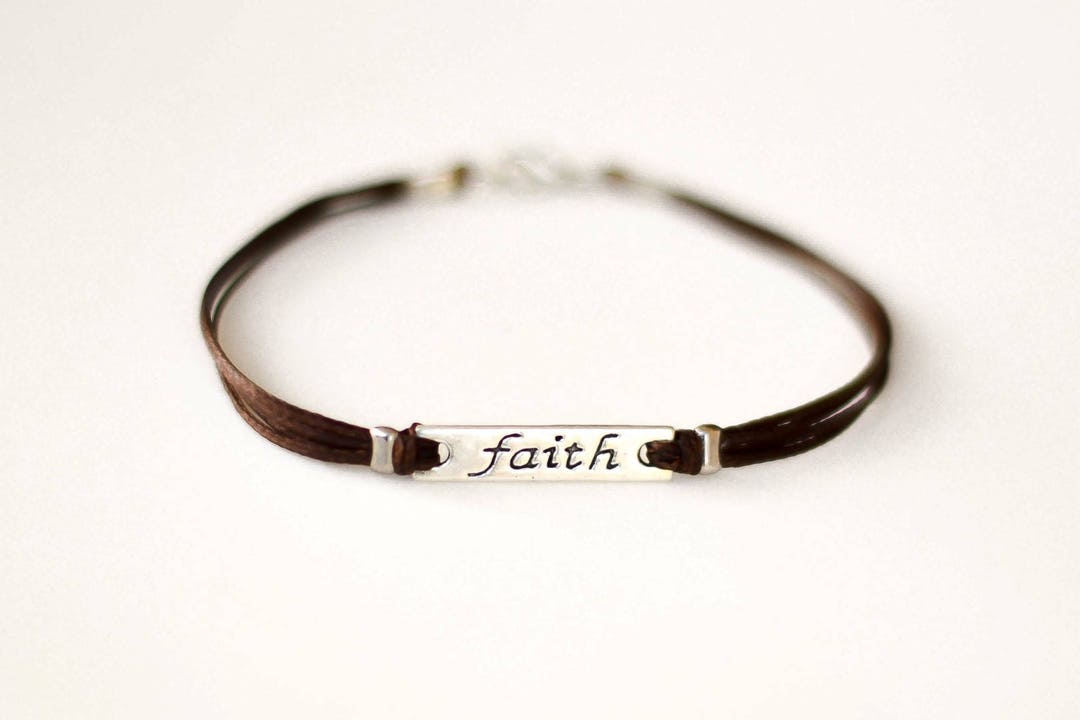 Faith Bracelet for Men Silver Tone Charm Brown String Men's Bracelet ...