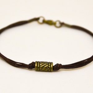 String Bracelet for Men, Men's Bracelet, Bronze Tube Bead Charm, Brown ...