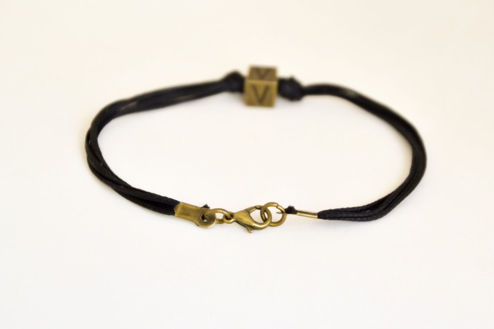 Initial Bracelet for Men Black String Men's Name Bracelet Bronze Tone ...