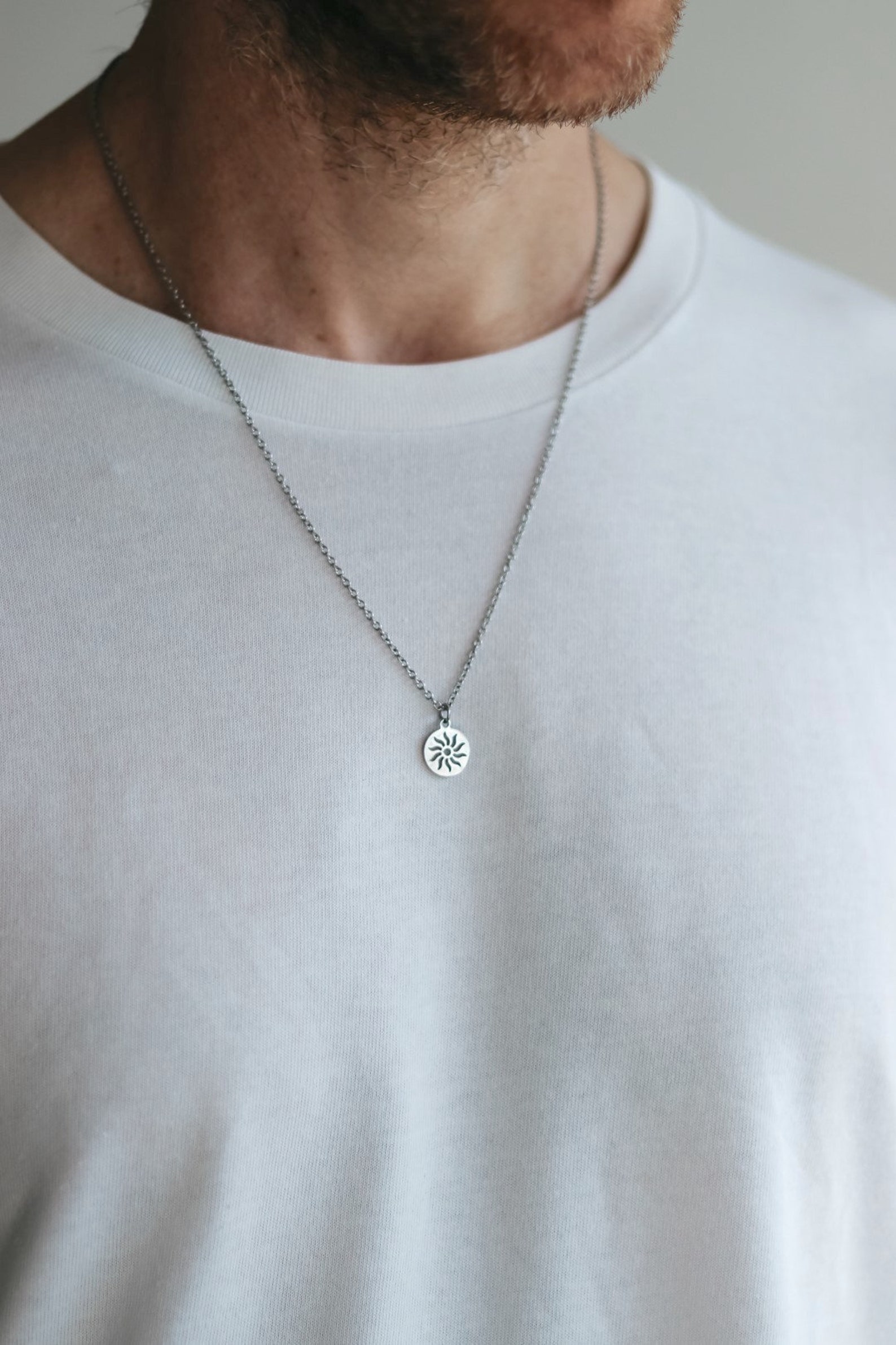 Sun Necklace for Men, Waterproof Men's Necklace Silver Circle Sun ...