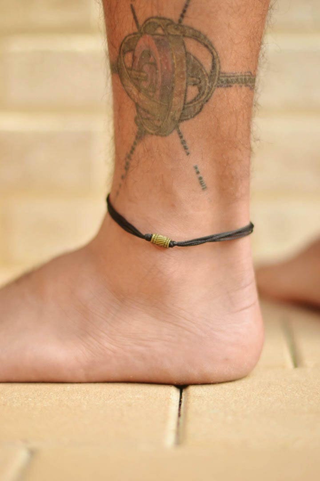 Anklet for Men, Men's Anklet, Bronze Tube Bead, Black Cord, Gift for ...
