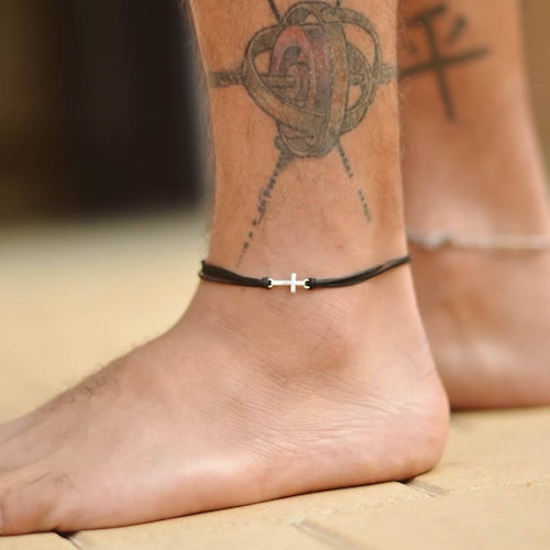 Anklet for Men Men's Anklet With a Silver Cross Charm - Etsy