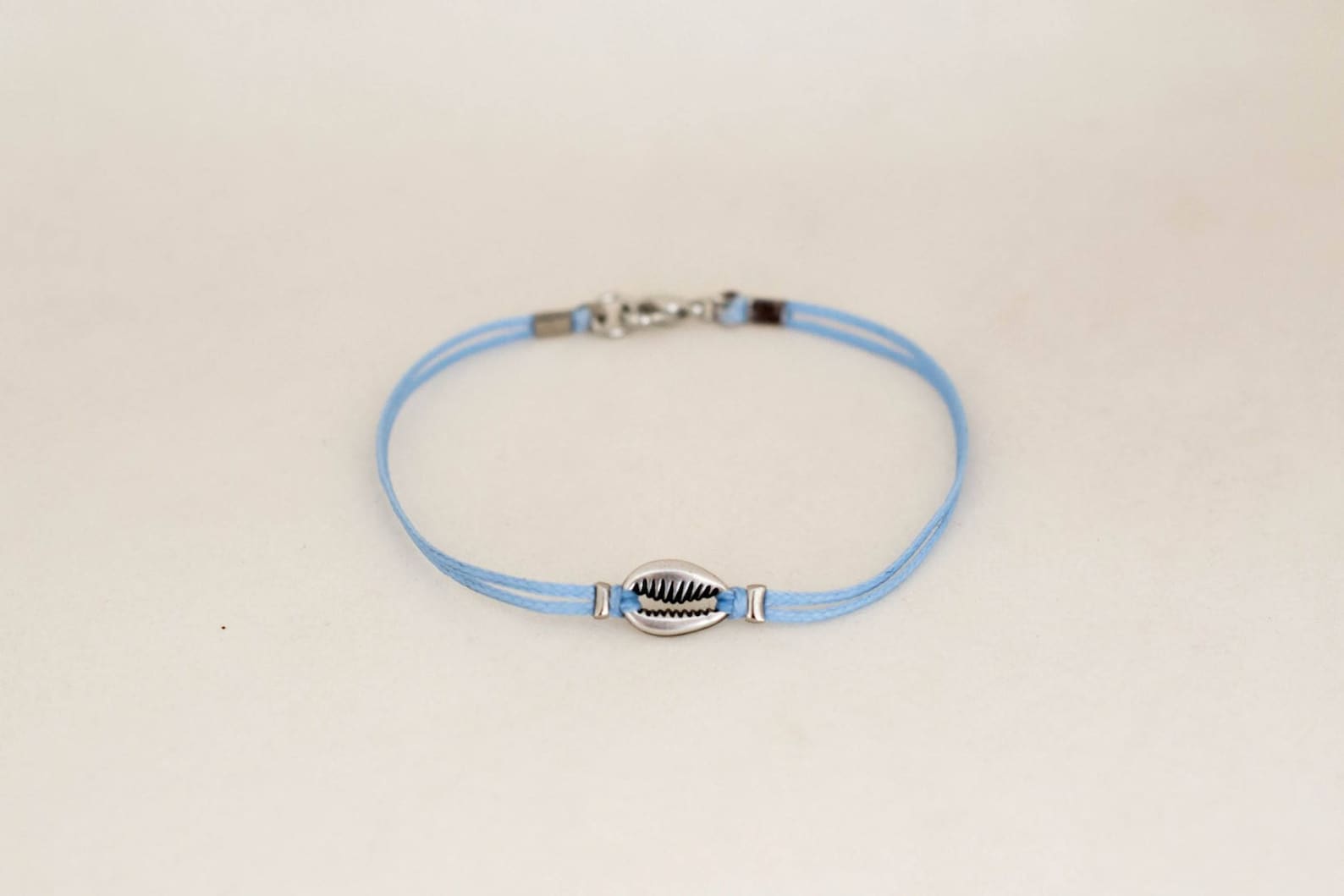Seashell Bracelet Mens Bracelet Silver Cowrie Shell Charm Blue Bracelet ...
