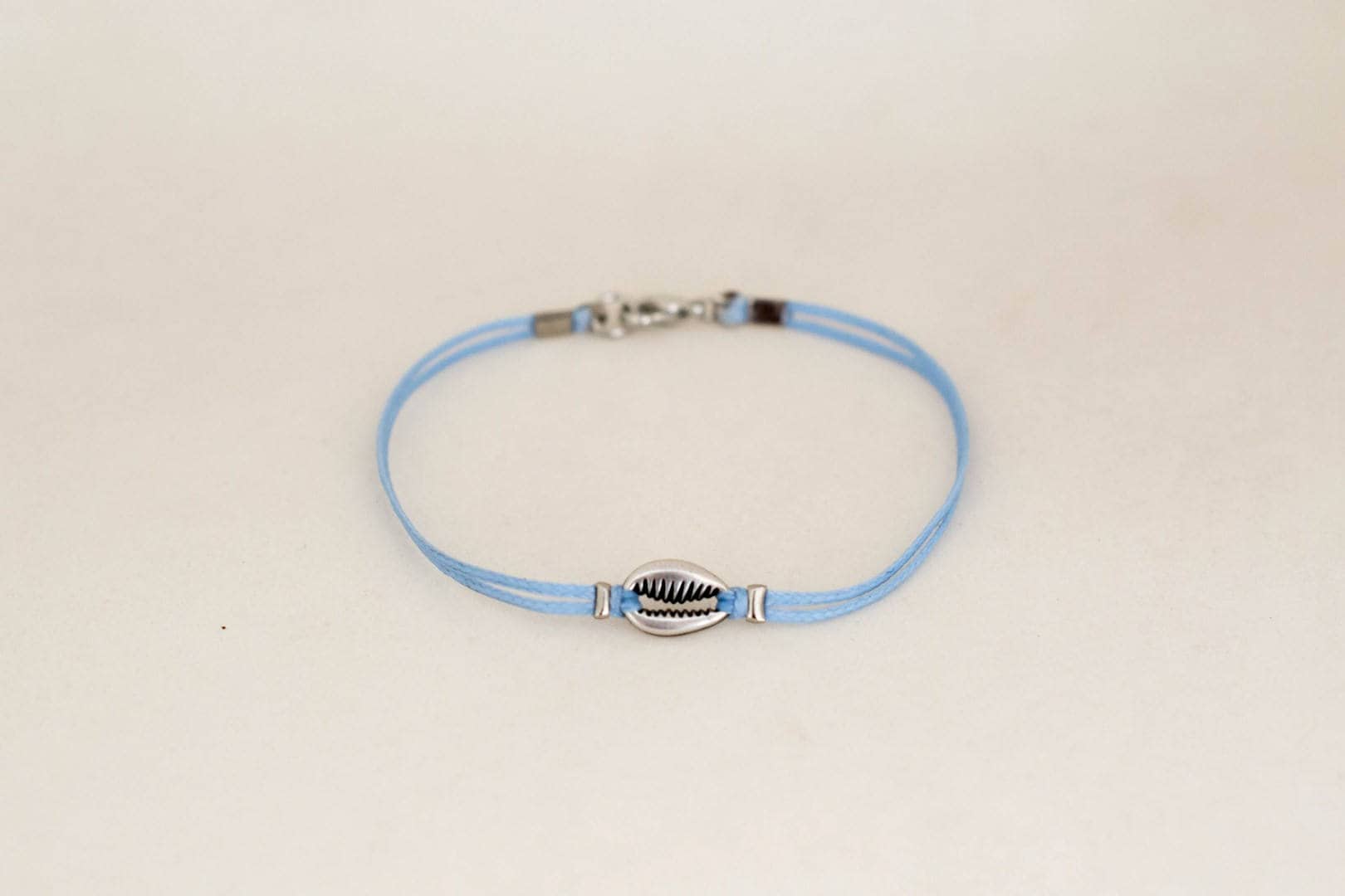 Seashell Bracelet Mens Bracelet Silver Cowrie Shell Charm Blue Bracelet ...