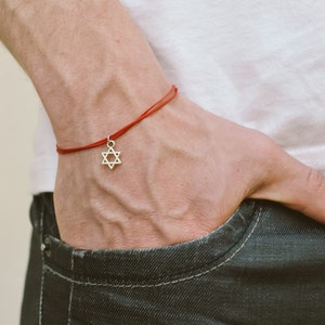 Dangle Star of David Men's Bracelet, Silver, Gift for Him, Red Bracelet ...