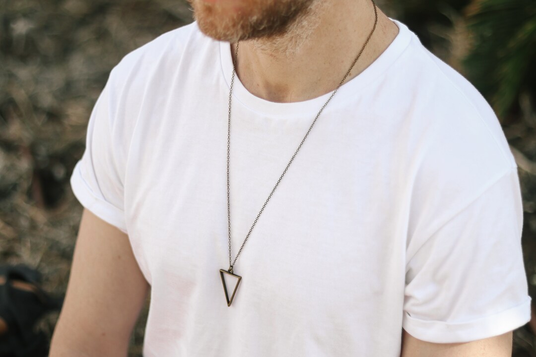 Triangle Necklace for Men, Groomsmen Gift, Men's Necklace With a Bronze ...