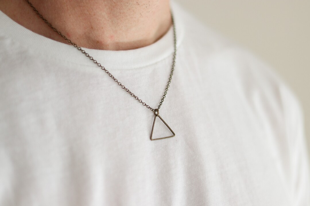 Triangle Necklace for Men, Groomsmen Gift, Men's Necklace With a Bronze ...