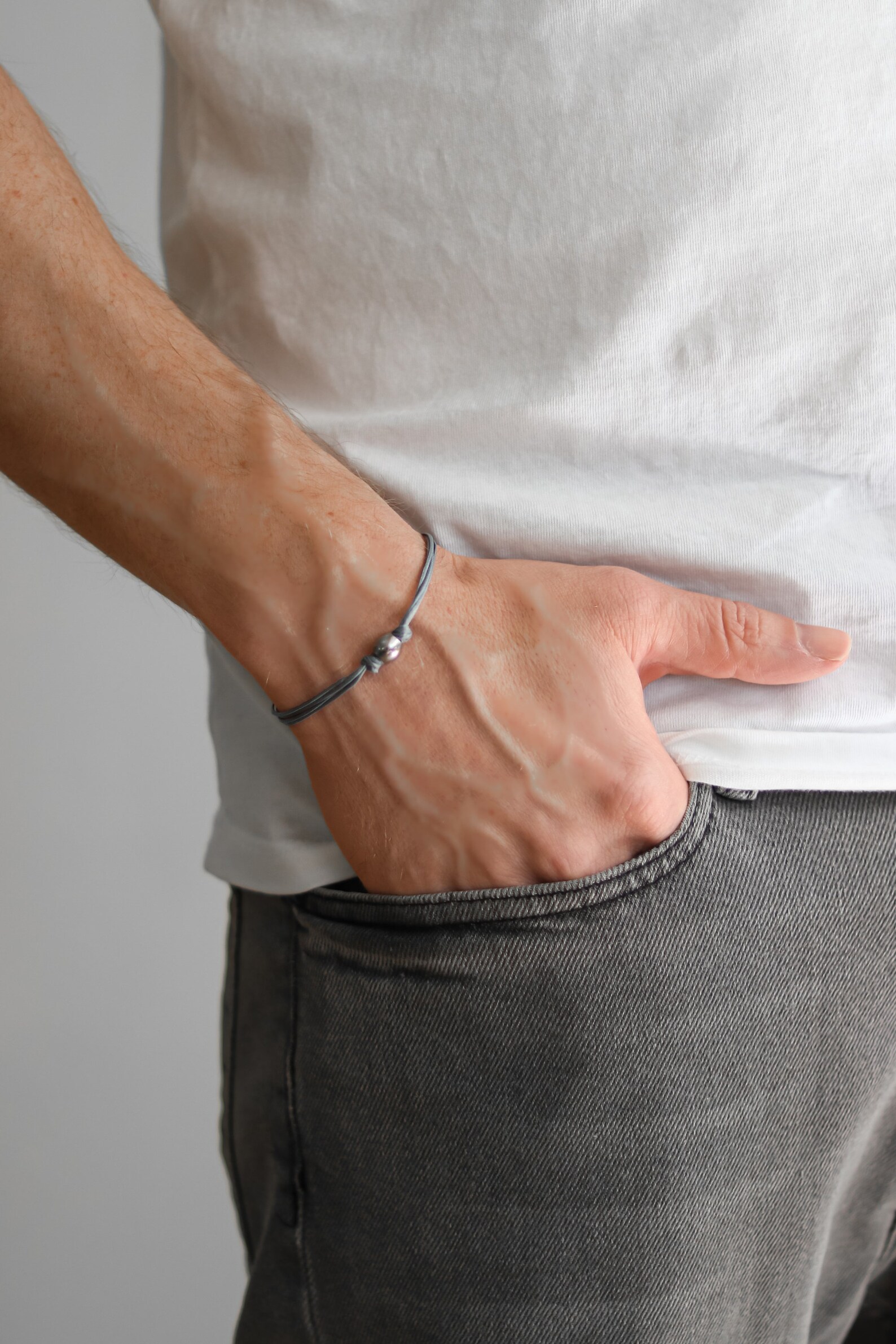 Men's Bracelet Gray Cord Bracelet for Men With a Silver - Etsy