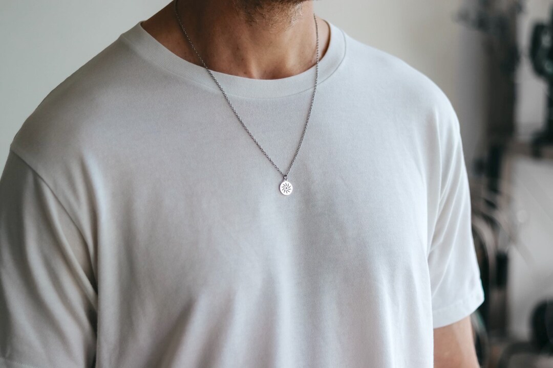 Sun Necklace for Men Waterproof Men's Necklace Silver Circle Sun ...