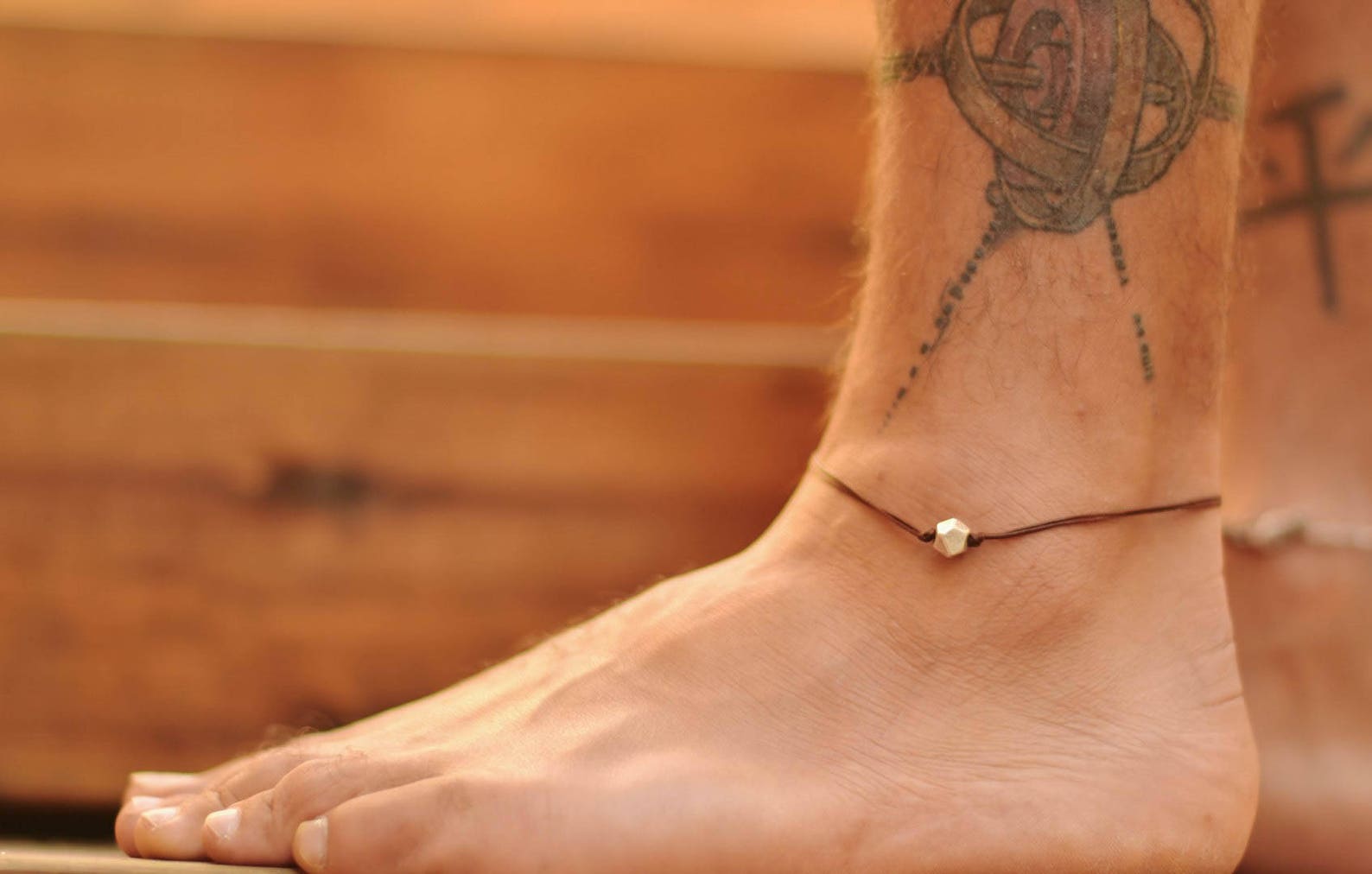 Anklet for Men Men's Anklet With a Silver Nugget Bead and | Etsy