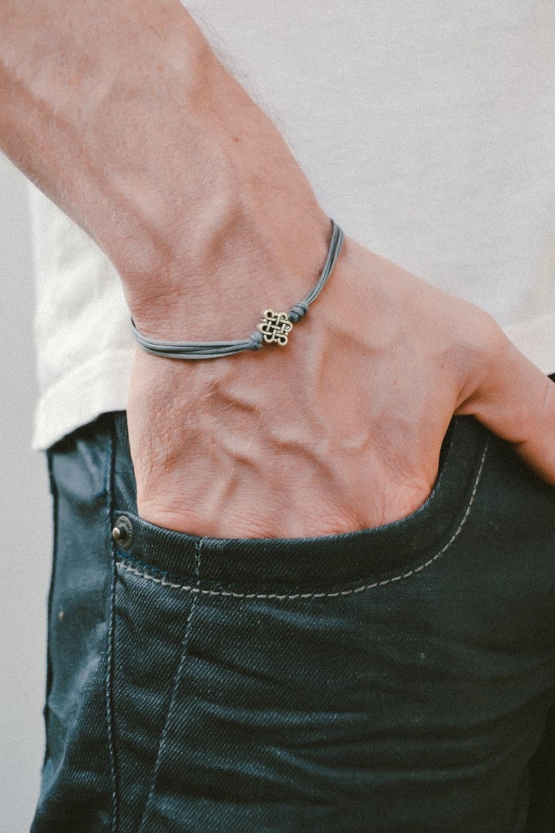 Infinity Bracelet for Men, Gray Cord Men's Bracelet, Silver Infinity ...