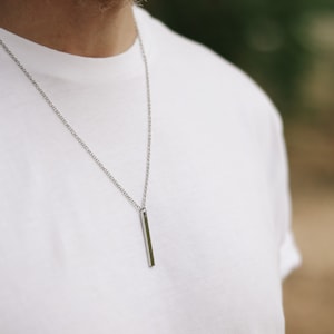 Bar Necklace for Men, Groomsmen Gift, Men's Necklace Silver Rectangle ...