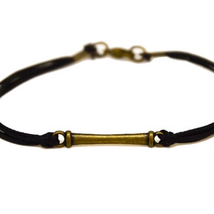 Men's Bracelet, Black String Bracelet for Men With Long Bronze Bar ...