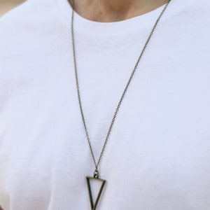 Triangle Necklace for Men, Groomsmen Gift, Men's Necklace With a Bronze ...