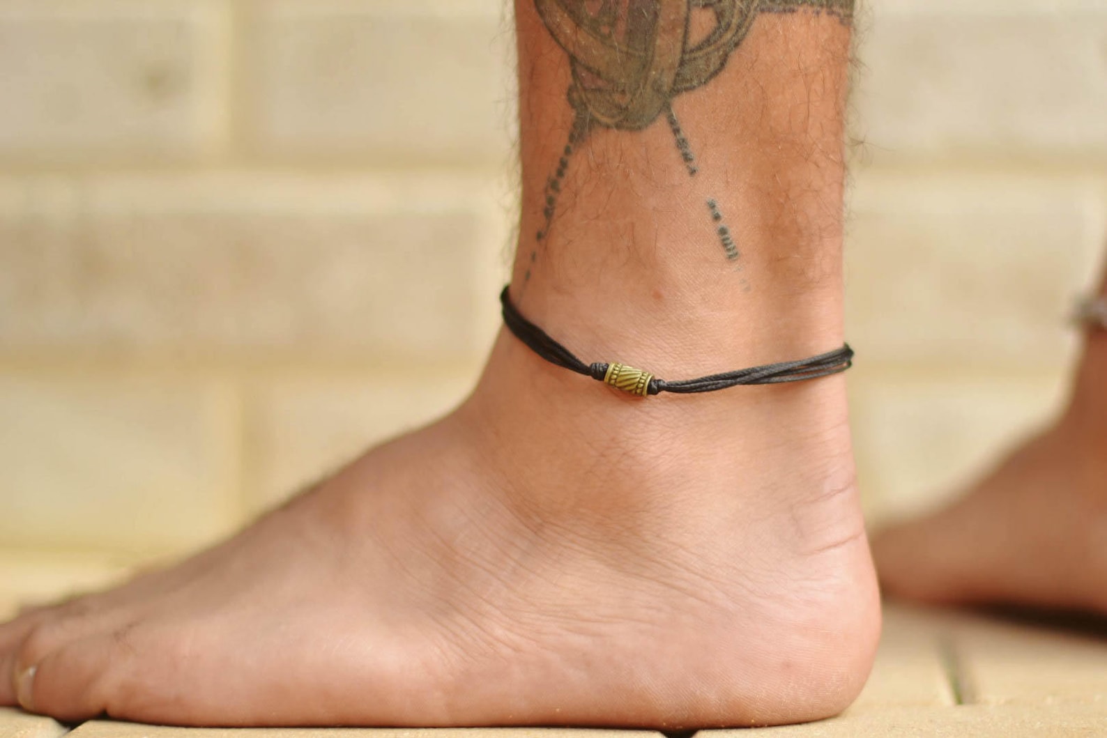 Anklet for Men Men's Anklet Bronze Tube Bead Black - Etsy UK