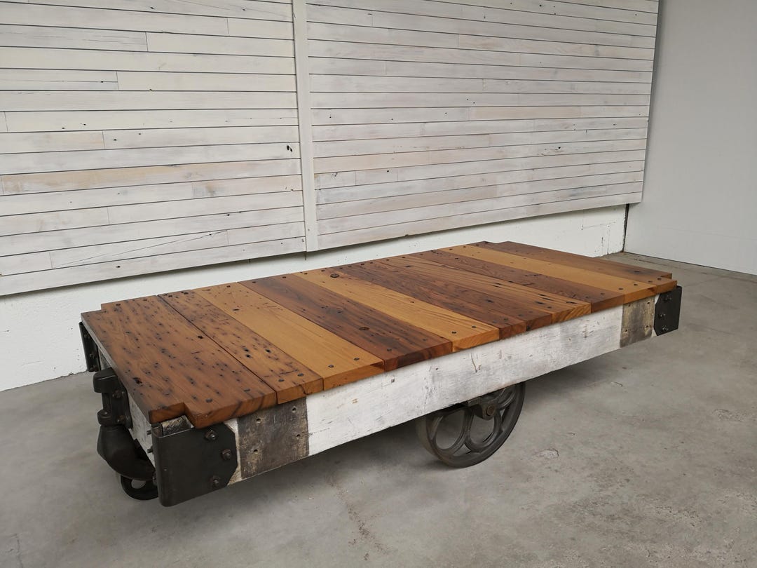 Restored Antique Factory Cart Coffee Table Decoration Lineberry Vintage ...