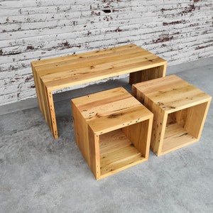 Rustic Modern Reclaimed Oak Cube Chairs and Table Farmhouse Coffee ...