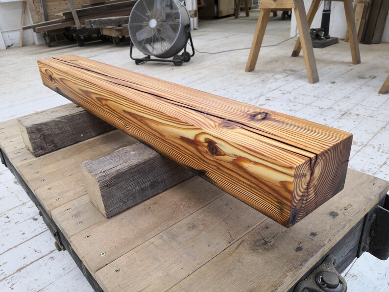 Antique Heart Pine Mantel - 4x6 Barn Beam Shelf - Custom Length (PLANED ...