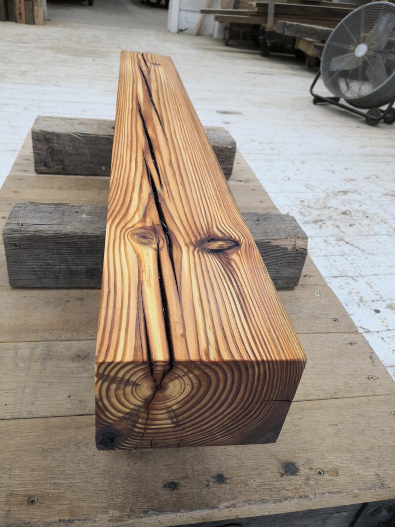 Antique Heart Pine Mantel - 4x6 Barn Beam Shelf - Custom Length (PLANED ...