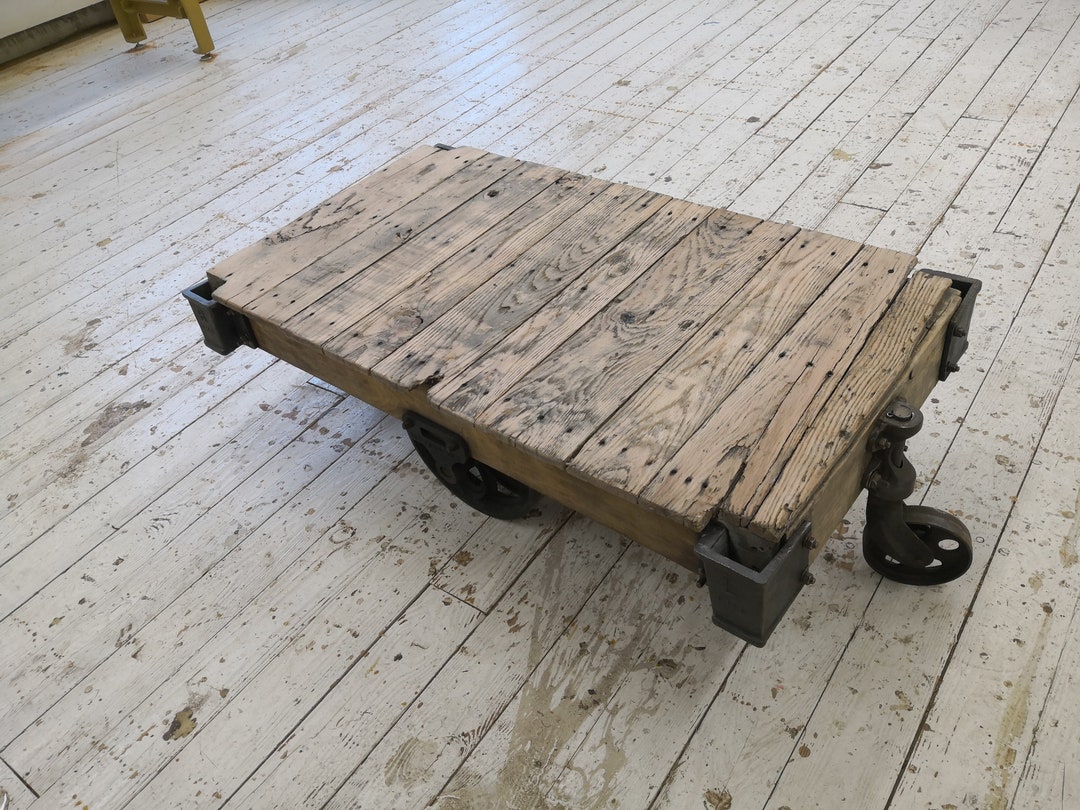 Antique Factory Cart Coffee Table Decoration Lineberry Vintage Railroad ...