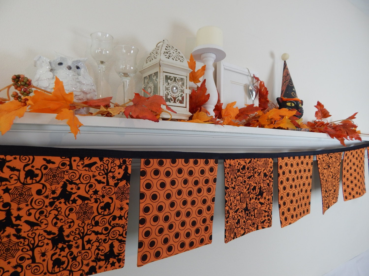 Witches Halloween Decoration, Fabric Banner Bunting, Black and Orange ...