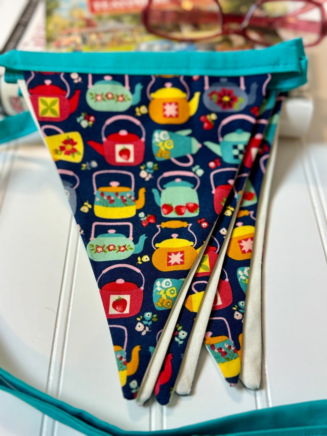 Retro Handmade Fabric Banner, Tea Kettles Bunting, Tea Lovers Kitchen ...